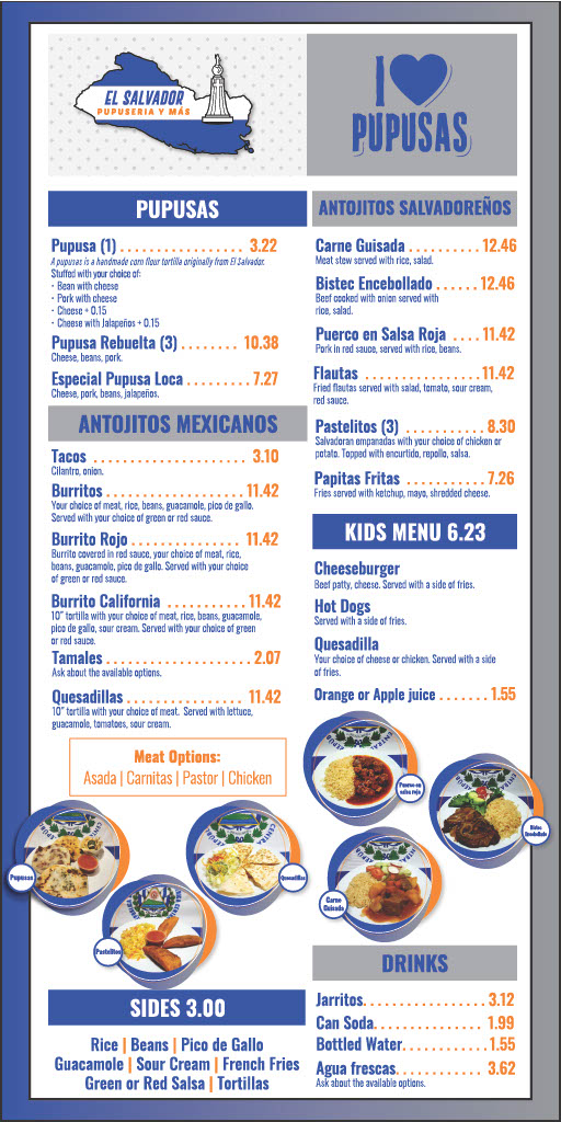 Menu – El Salvador Pupuseria Y Mas
